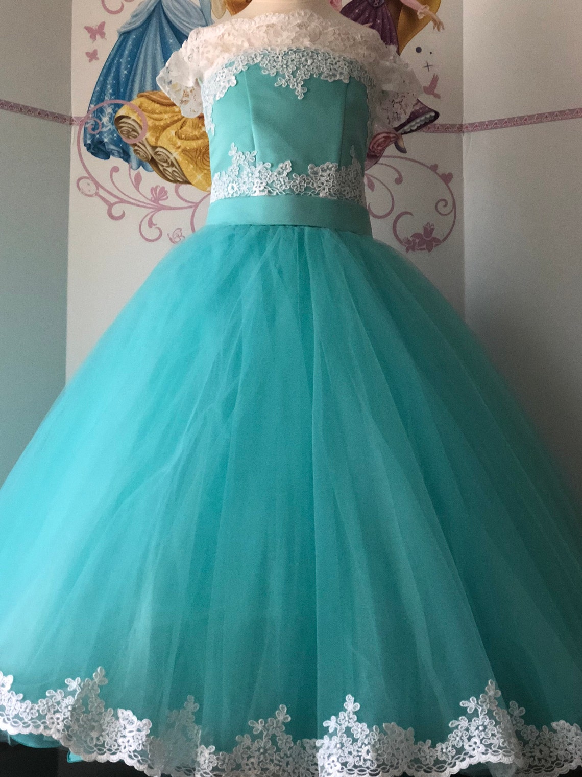 Turquoise Blue Aqua Dress Pageant Prom Dress Girls Ball Gown Party ...
