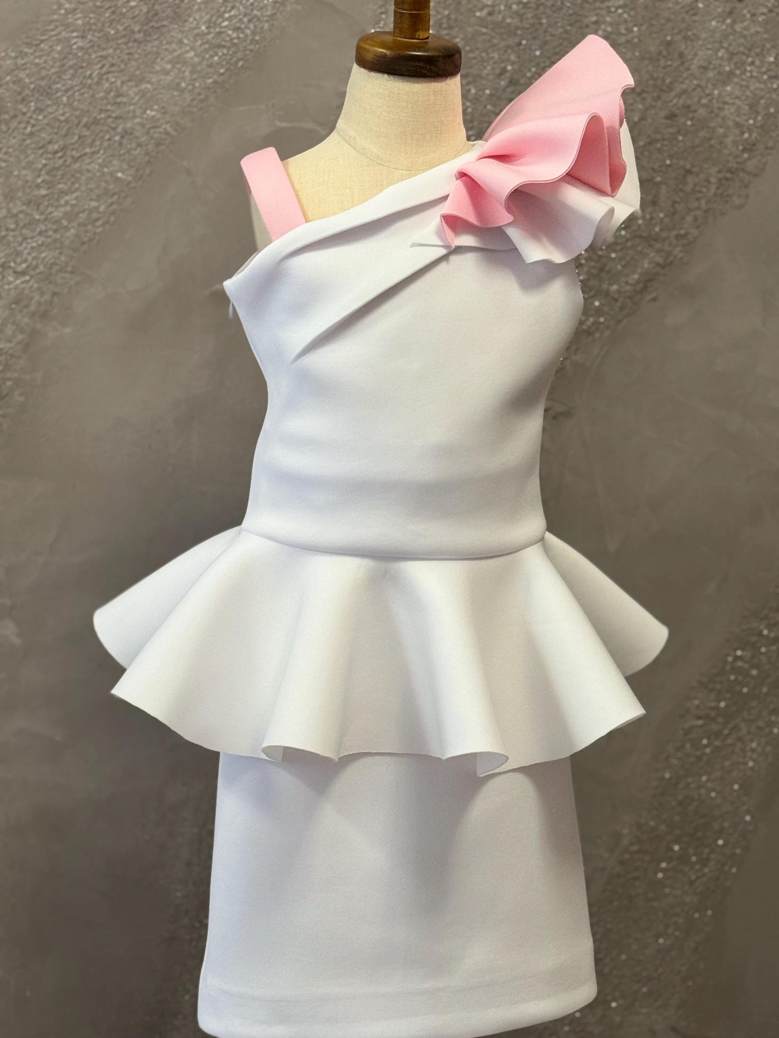 Light Pink White Interview Pageant Outfit With Peplum Girls Casual ...