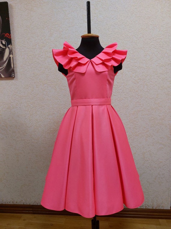 Neon Hot Pink Pageant Dress Girls Satin Homecoming Pageant - Etsy