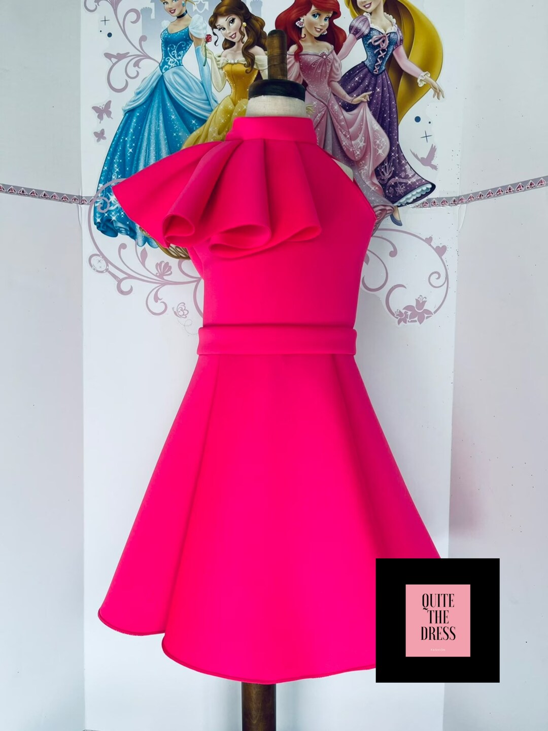 Hot Pink Interview Pageant Dress With Belt Girls Neoprene Fluffy Dress ...