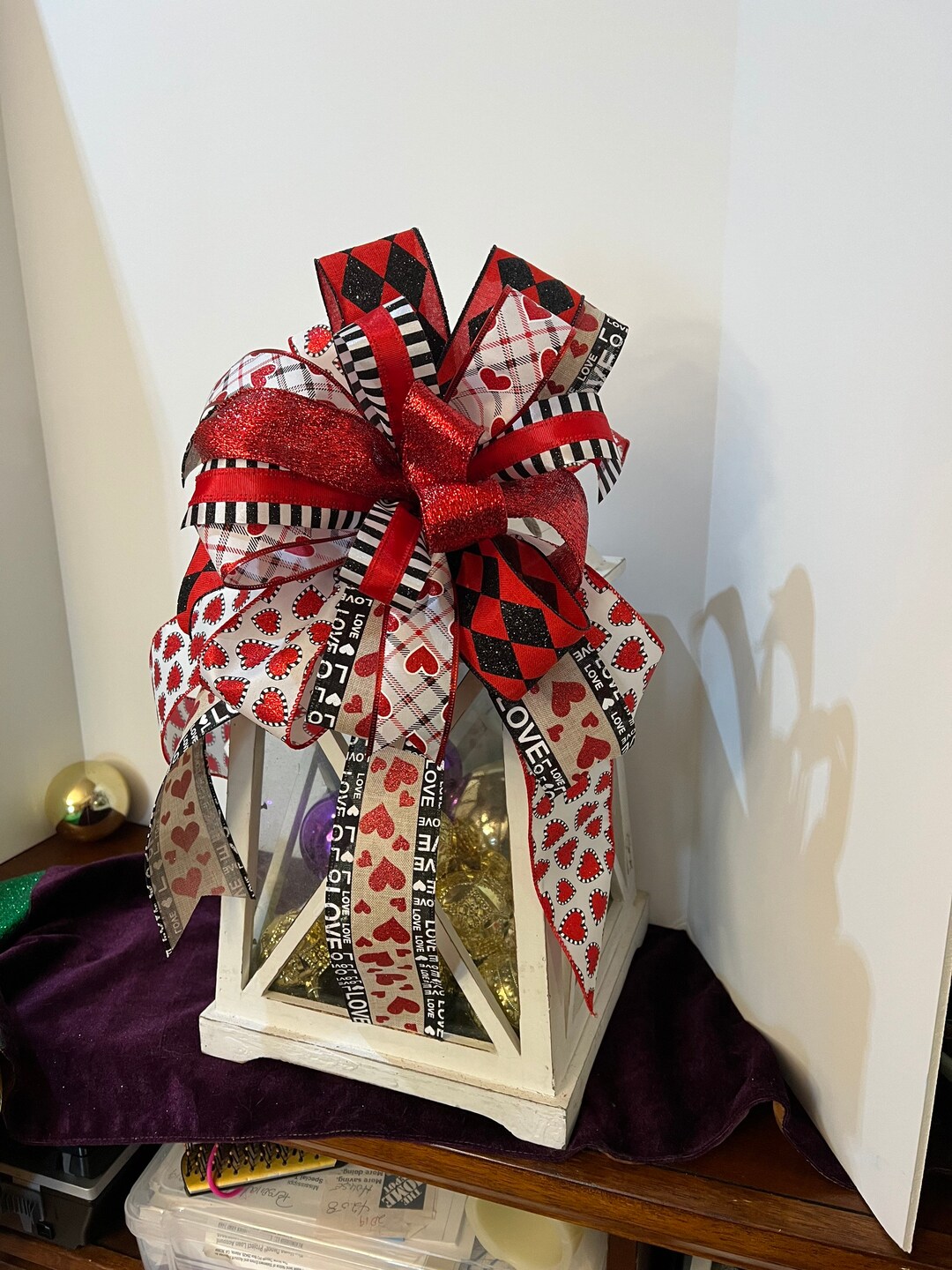 Red Heart Love Wreath Bow, Mailbox Bow, Tree Bow, Swag Bow, Lantern Bow ...