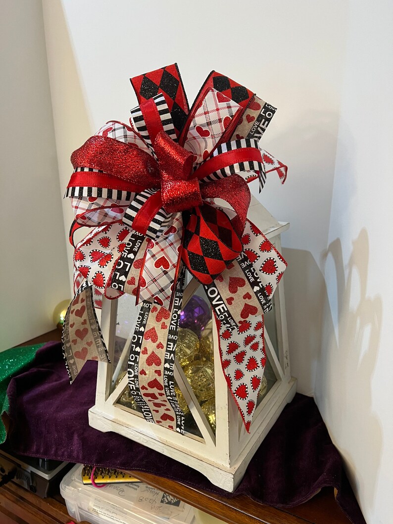 Red Heart Love Wreath Bow, Mailbox Bow, Tree Bow, Swag Bow, Lantern Bow ...