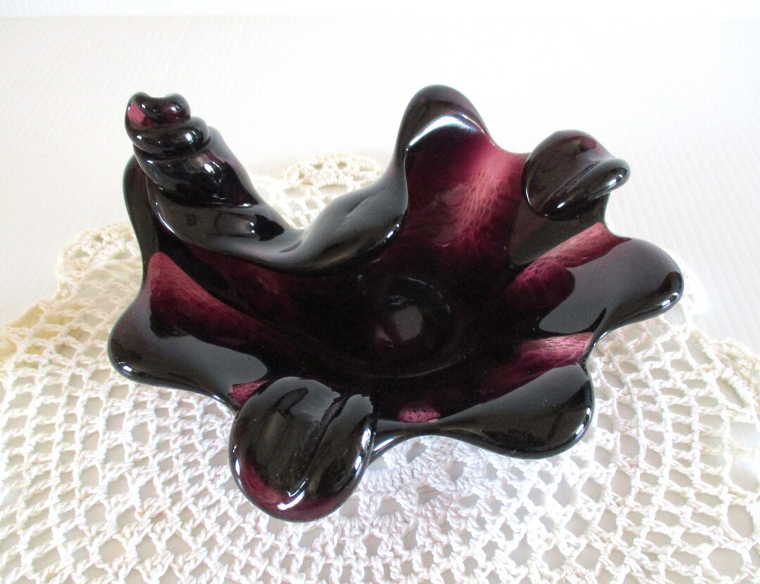 Vintage Deep Purple Art Glass Sea Shell Ashtray, Purple Glass Bowl ...