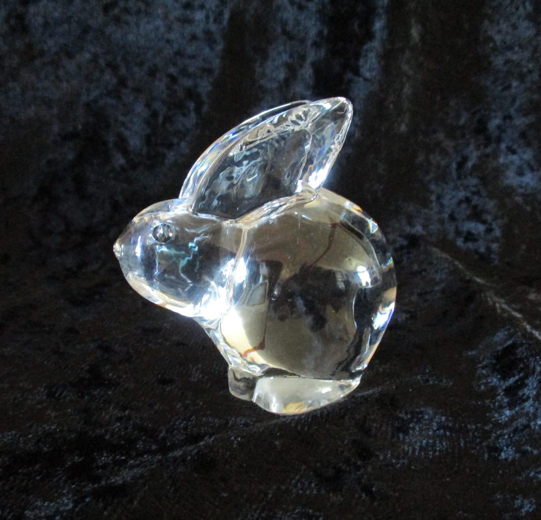 Art Glass Small Bunny Paperweight, Vintage Lead Crystal Rabbit Figurine ...