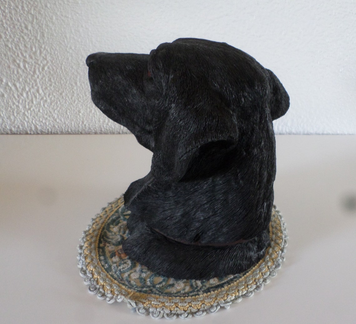 Vintage Black Labrador head dog bust 1983 Miranda | Etsy