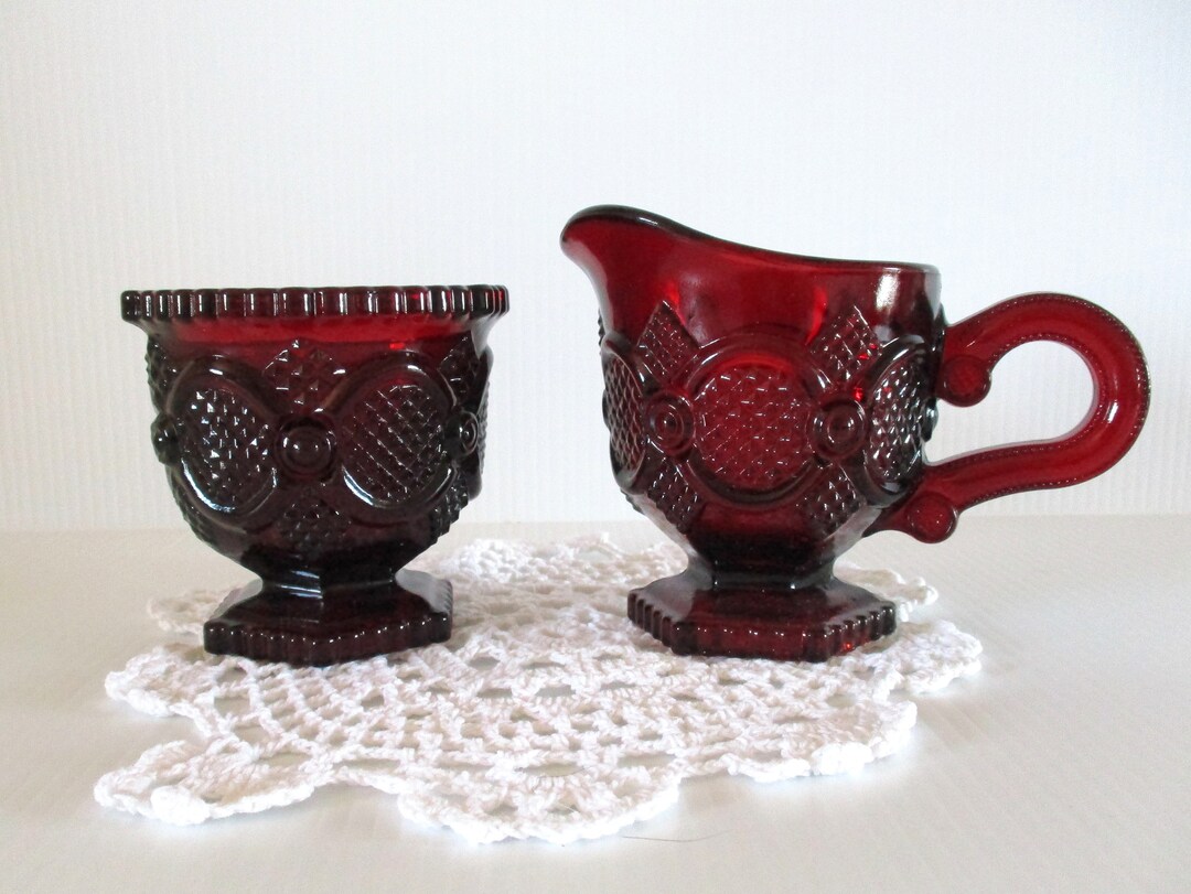 Vintage Avon Ruby Red Glass Sugar and Creamer Set, Cape Cod Collection ...