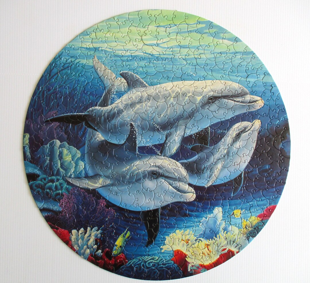 Round Dolphin Puzzle, 1994 Vintage Jigsaw Puzzle, 440 Piece Puzzle, F X ...