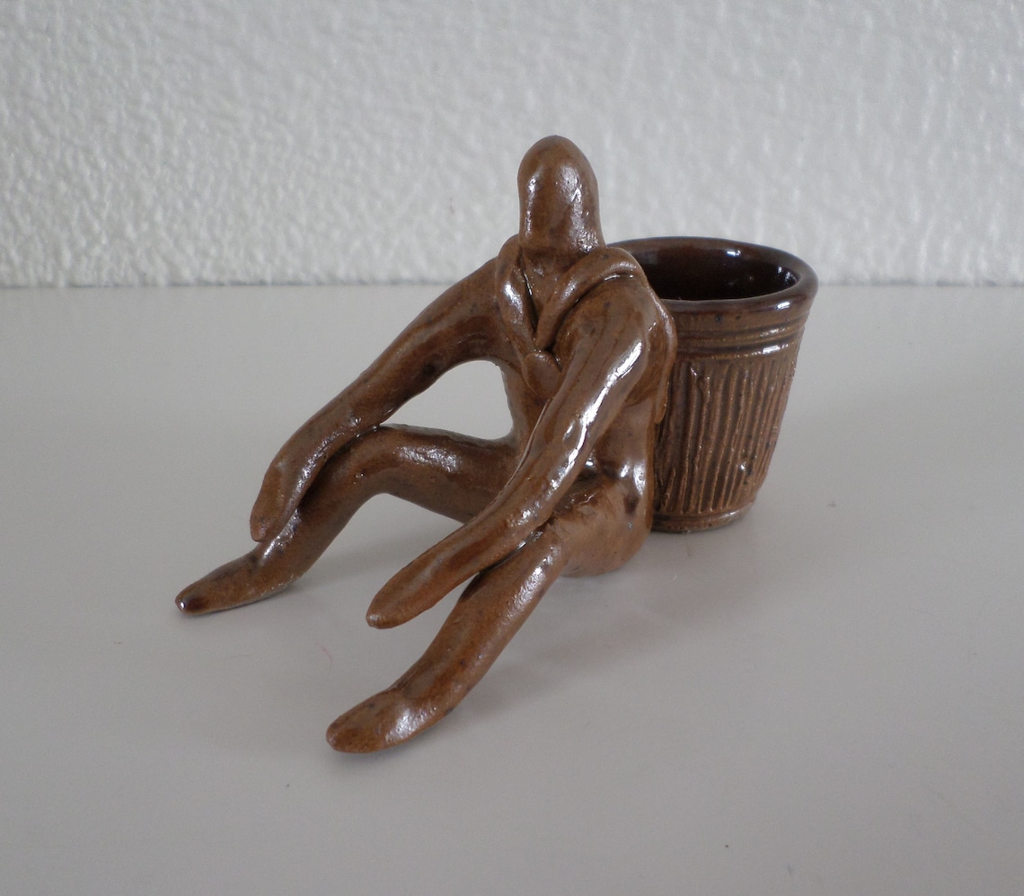 Miniature Sculpted Clay Man Toothpick Holder Vintage | Etsy