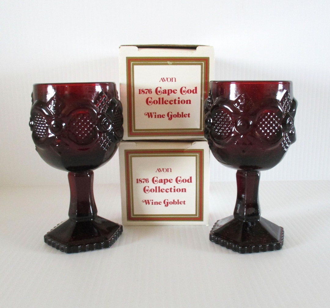 Vintage Avon Ruby Red Glass Wine Goblets, Cape Cod Small Wine Glasses ...