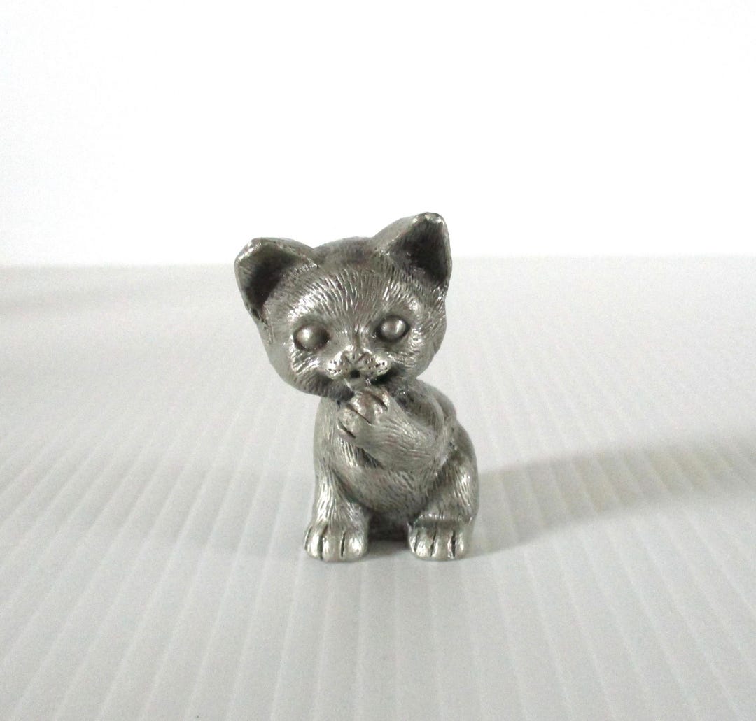 Miniature Pewter Kitten Figurine, Small Cat Lover Gift Idea, Heavy ...