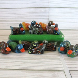 Set of 12 Miniature Duck Figurines, Vintage Small Colorful Ducks ...