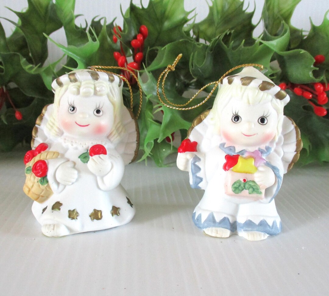 Vintage Angel Bells, 2 Ceramic Angel Bell Ornaments - Etsy