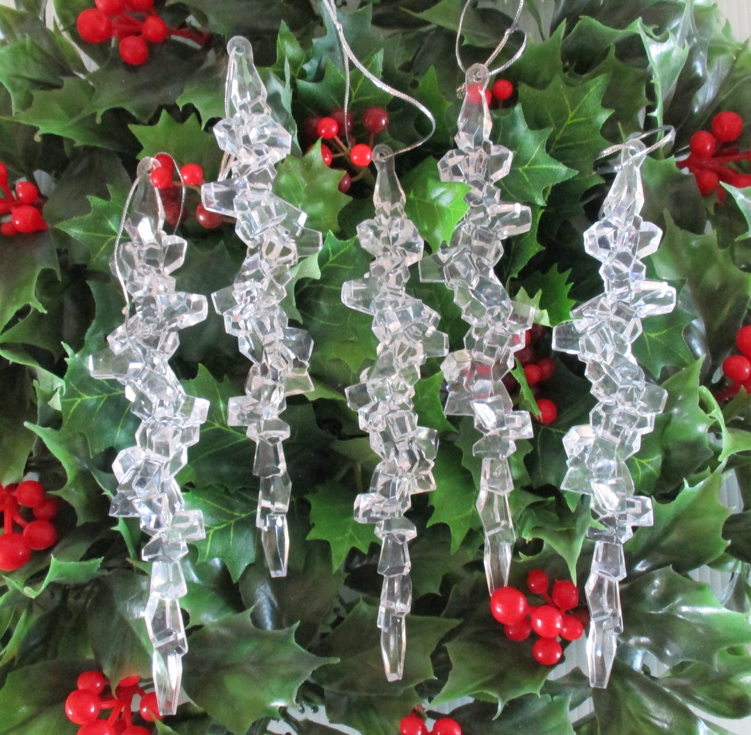 Set of 5 Icicle Ornaments, Vintage Plastic Icicle Christmas Tree ...