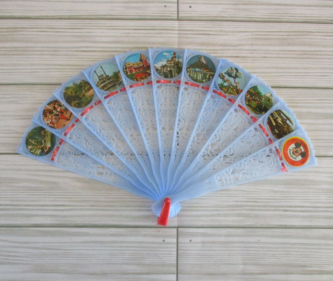 Vintage Disneyland Souvenir Fan, Light Blue Disney Folding Plastic Hand ...