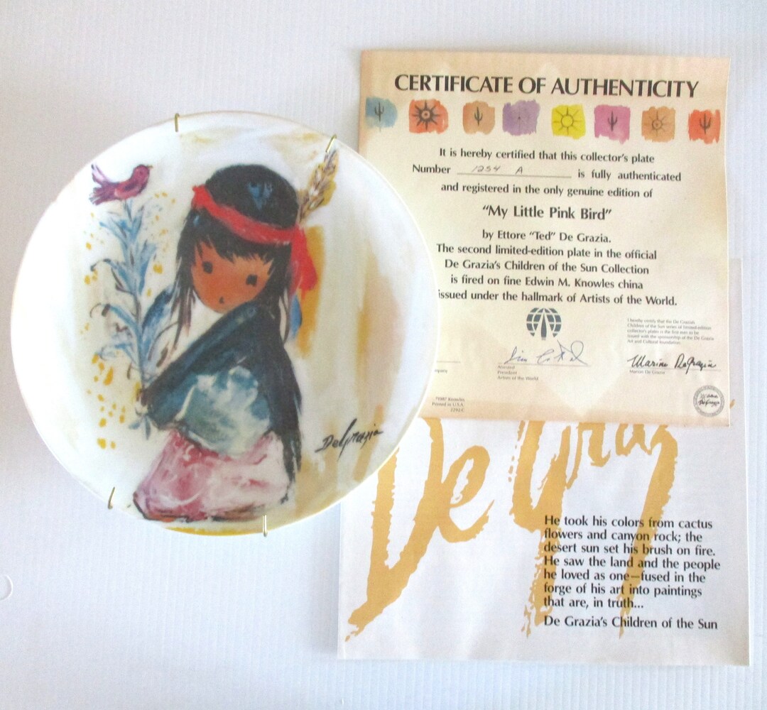 Vintage Degrazia Collector Plate, My Little Pink Bird, Children of the ...