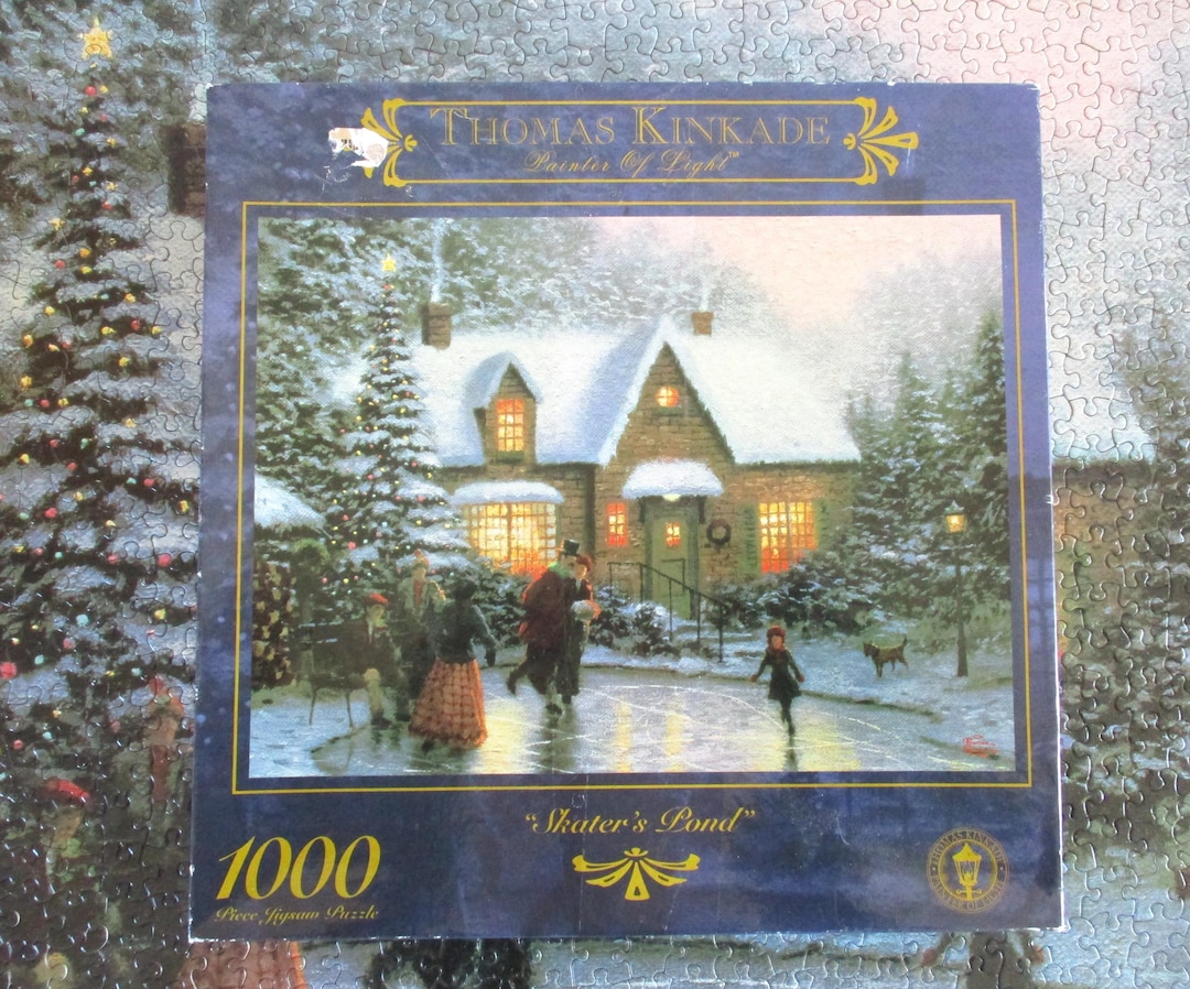 Vintage Thomas Kinkade Jigsaw Puzzle by Ceaco, Skaters Pond, 1999 ...
