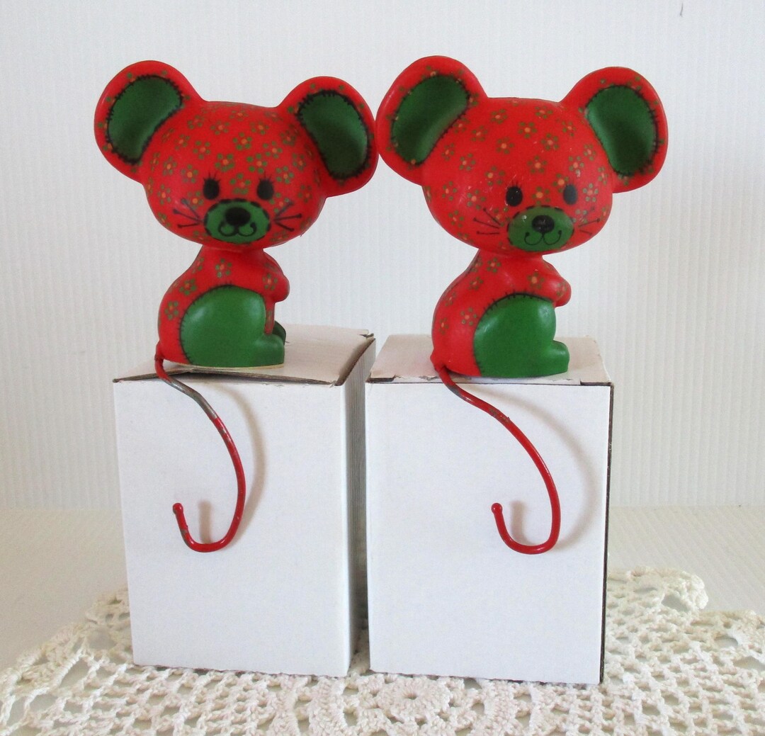 Vintage Plastic Mouse Stocking Holders, Hallmark Calico Mice Christmas ...