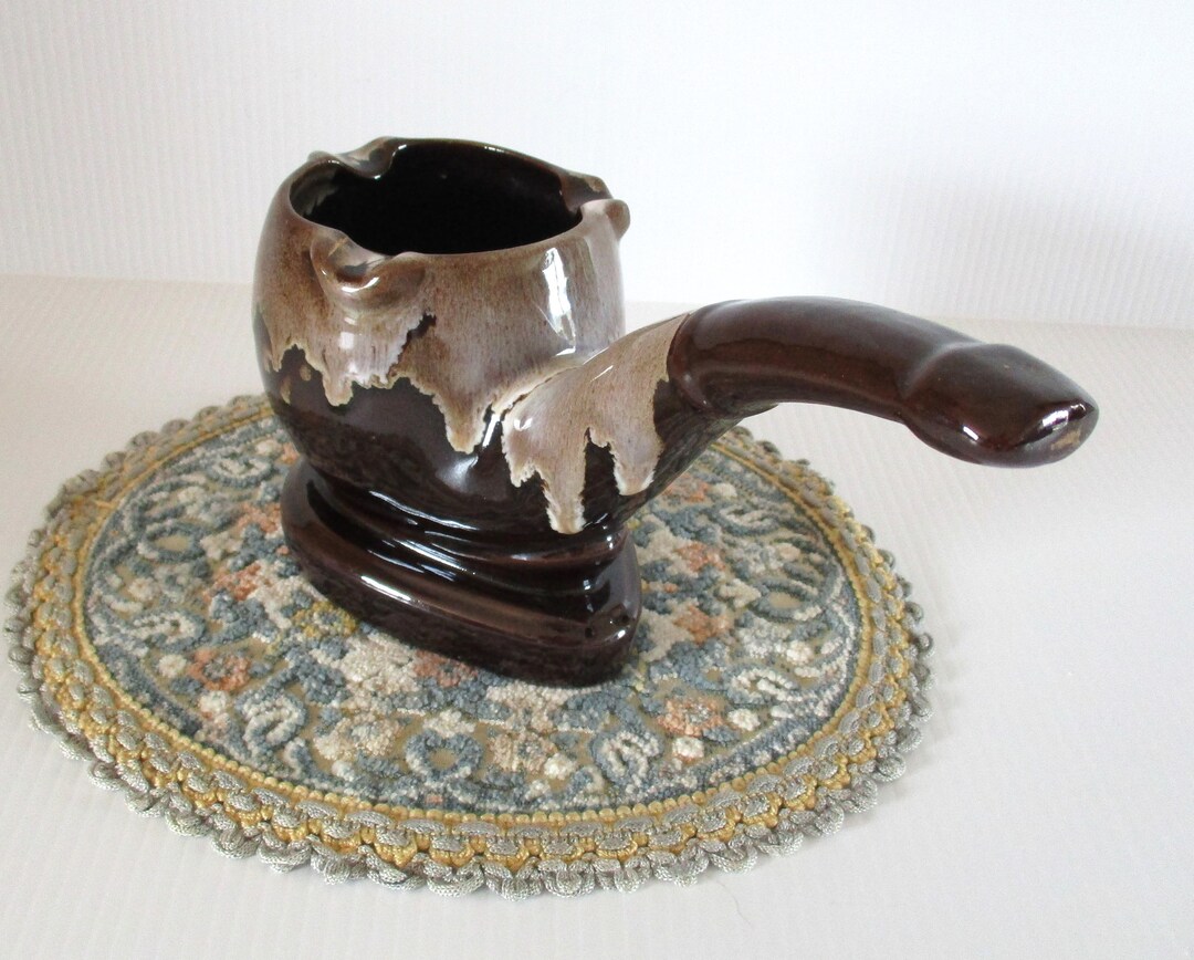 Pipe Shaped Ashtray, Vintage Ceramic Pipe Ashtray, Brown Drip Glaze Ash ...