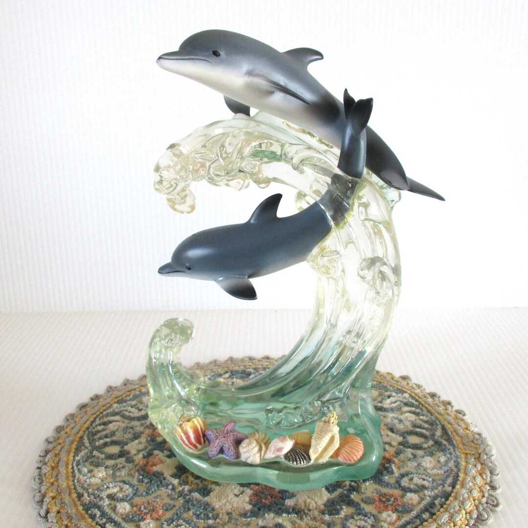 Vintage Lenox Dolphin Figurine, Dolphins Playing in Waves, Acrylic and ...