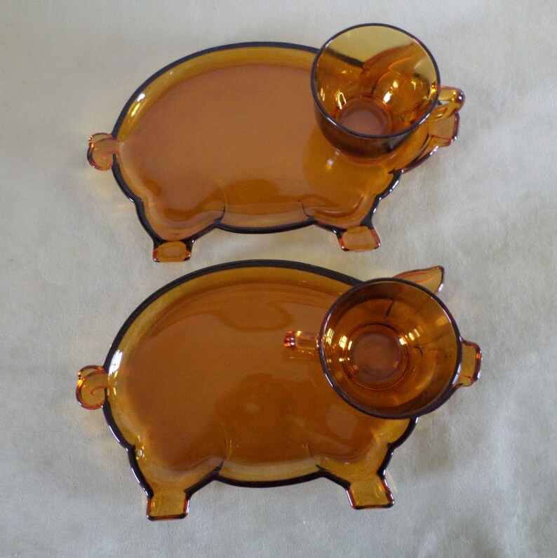 Amber glass pig snack set Set of 2 pig shaped plates with | Etsy