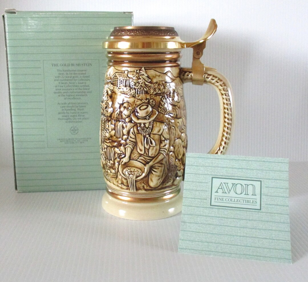 Vintage 1987 Avon Gold Rush Stein, Lidded Collectible Avon Stein ...