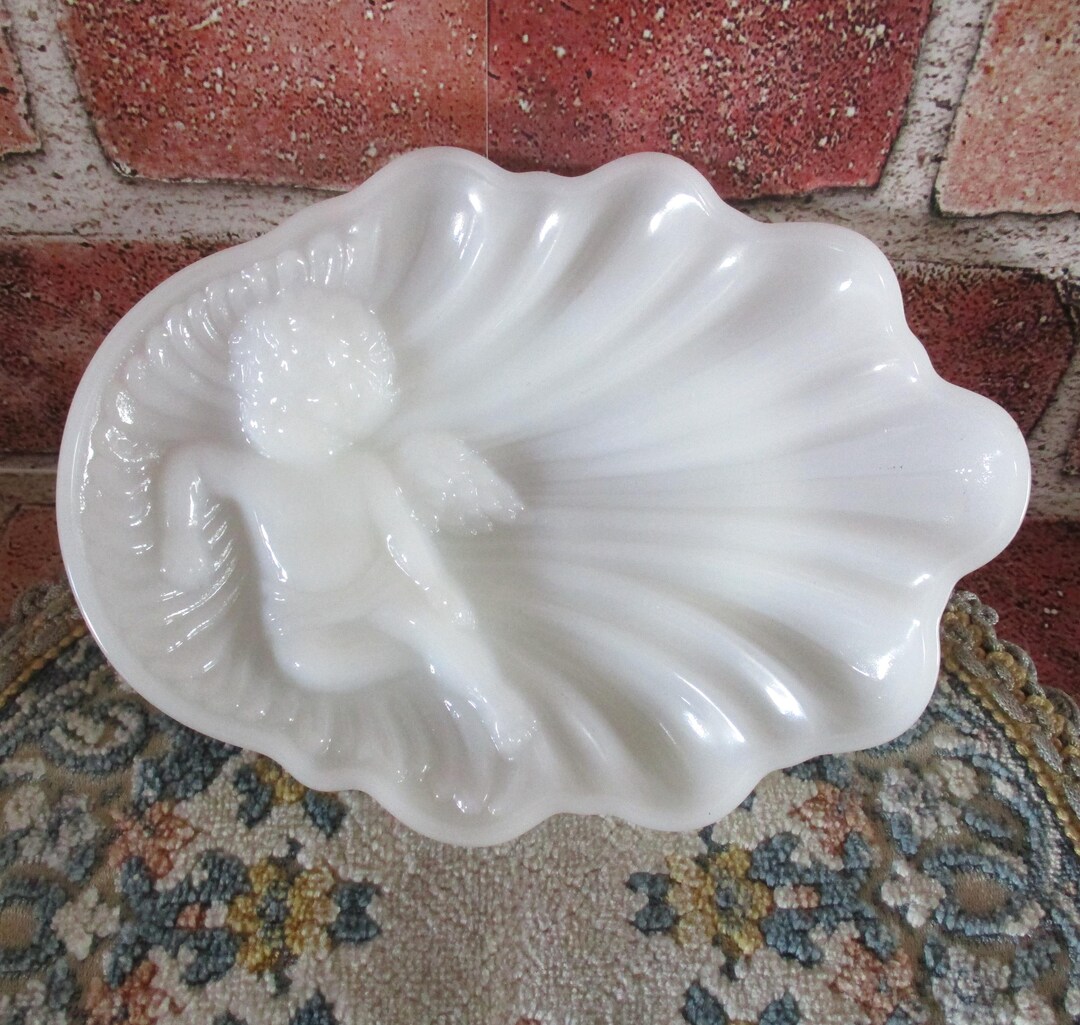 Vintage Avon White Milk Glass Cherub Soap Dish, Trinket Dish, Glass ...