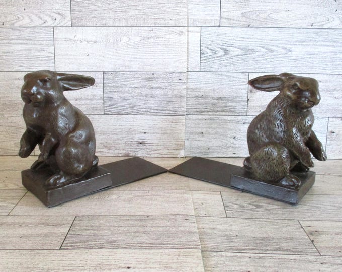 Vintage Brown Resin Rabbit Bookends, Bronze Colored Hare Bookends, Home ...