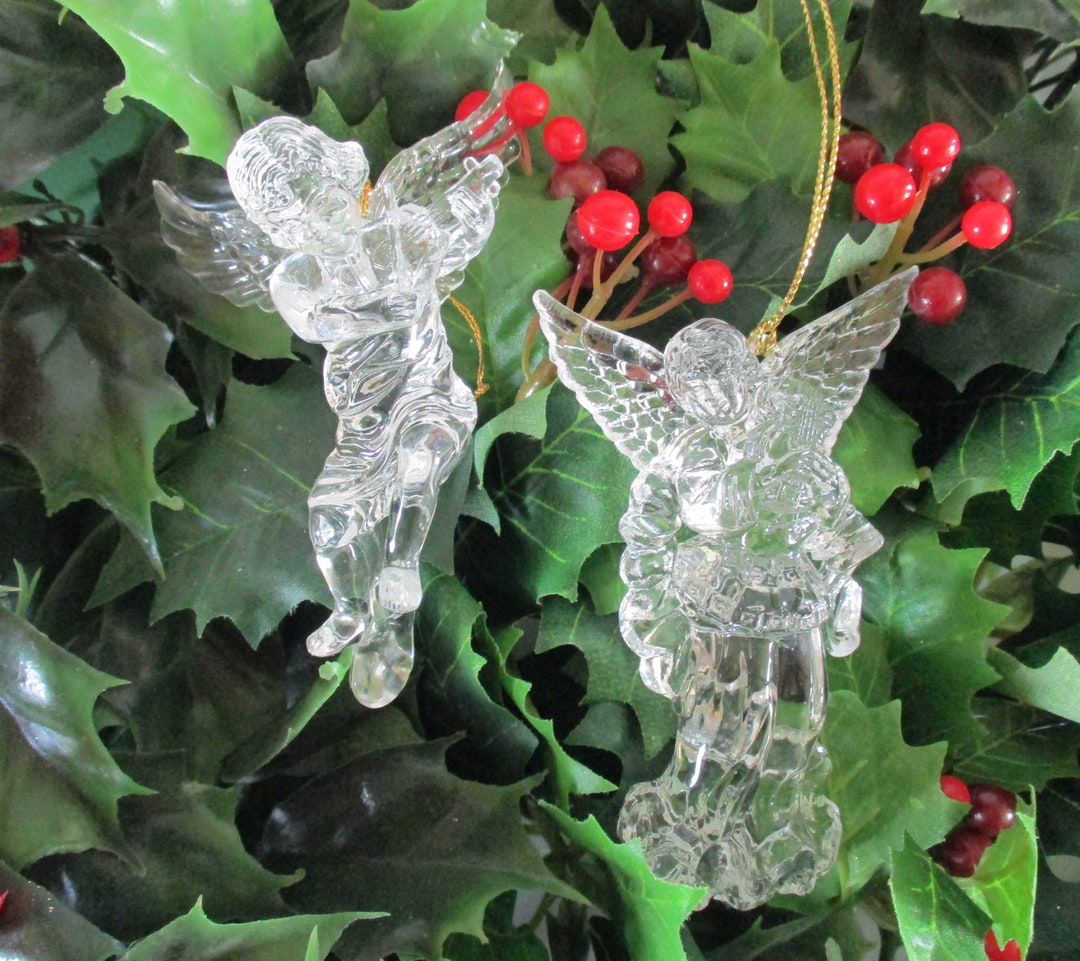 2 Clear Acrylic Angel Ornaments, Clear Plastic Angel Christmas Tree ...