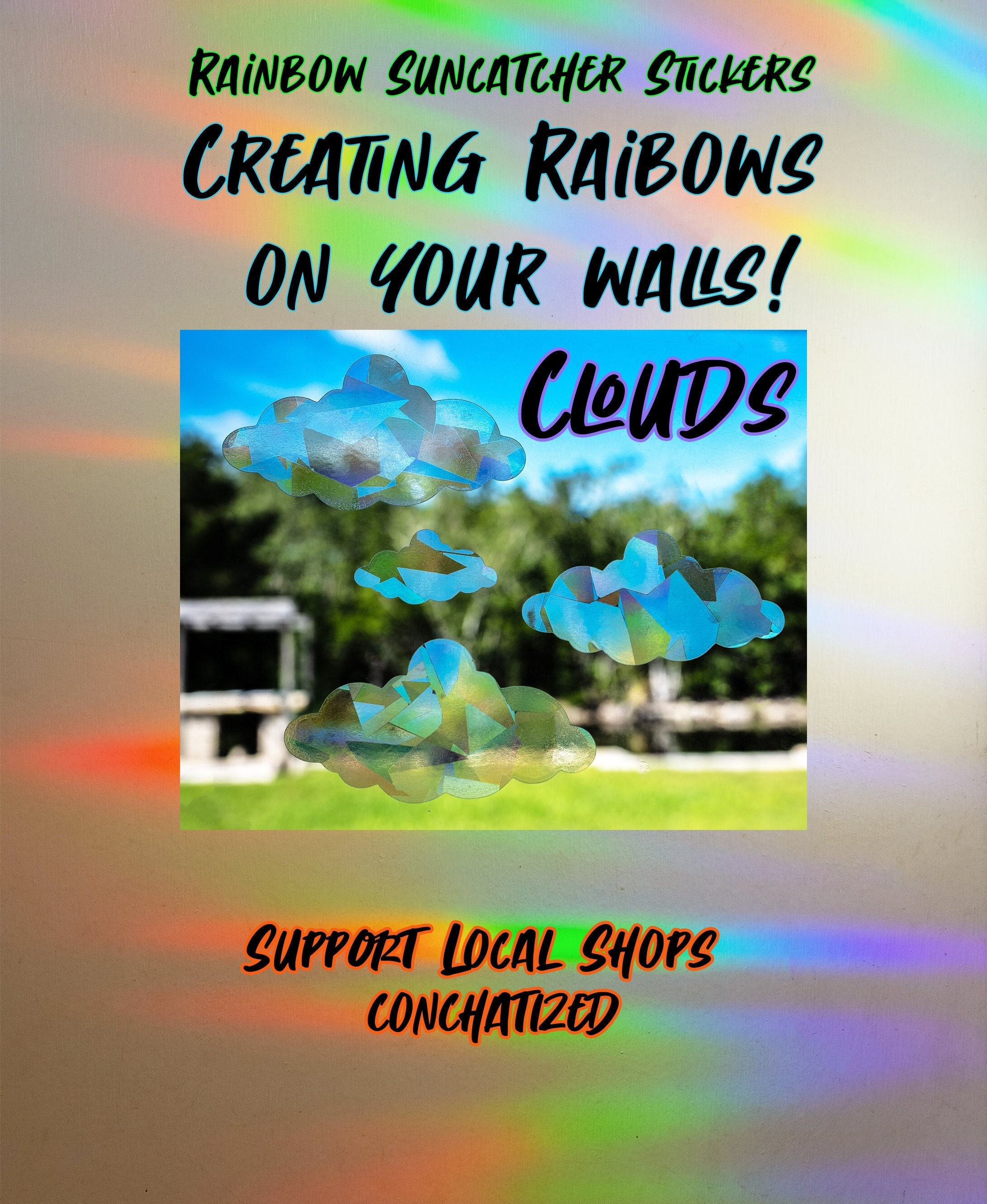 CLOUDS Window Cling Suncatcher Sticker Pack of 4 Rainbow - Etsy