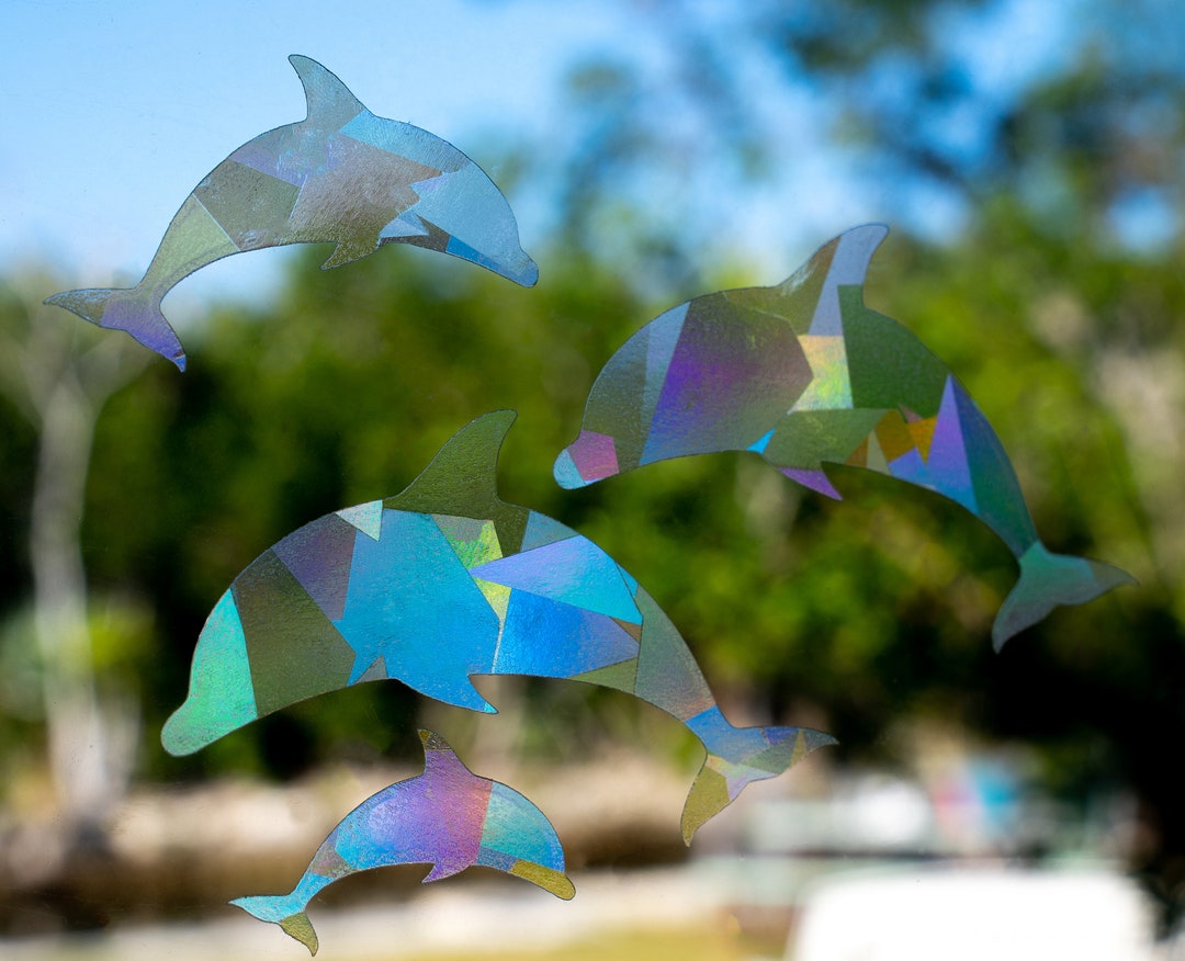 DOLPHIN Window Cling, Suncatcher Stickers, 4 Pack of Dolphins, Rainbow ...
