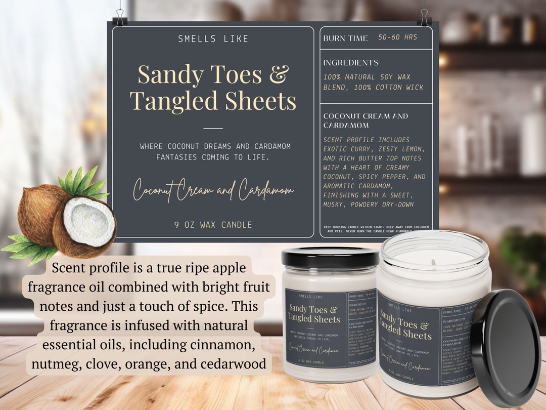 Sandy Toes and Tangled Sheets Candle, Coconut Cream and Cardamom Scent ...
