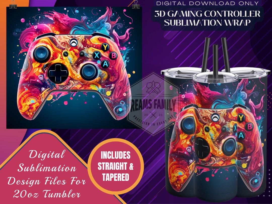 3D Video Game Controller 20 Oz Skinny Tumbler Sublimation Design ...