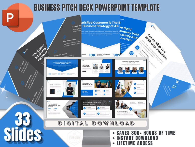 33 Slide Deck Business Pitch Presentation Powerpoint Template ...