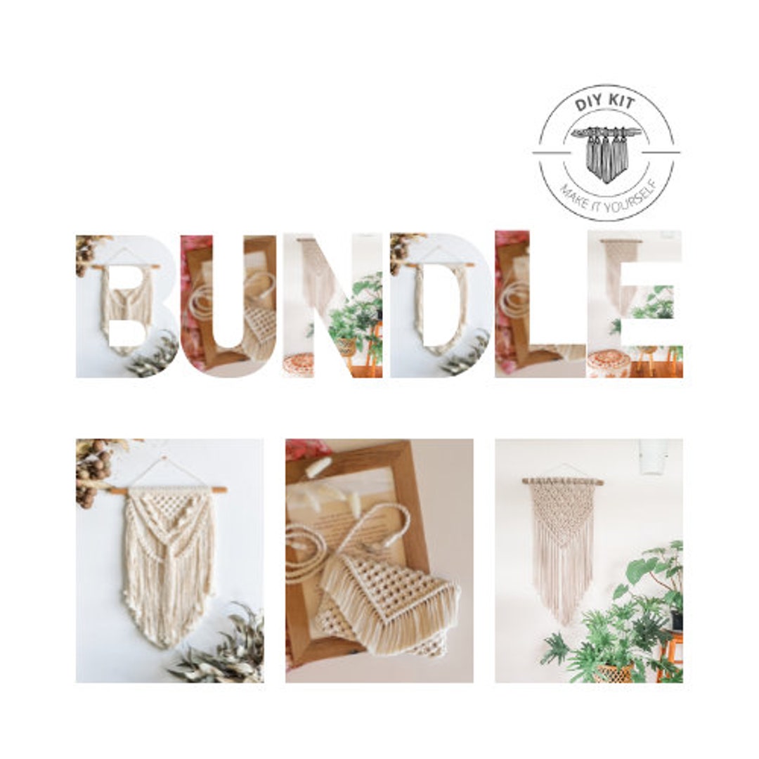DIY Kit Bundle Macrame 3x Projects // Beginners Wall Hanging, Macrame ...