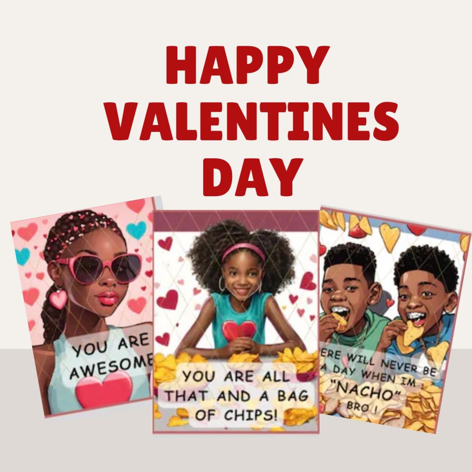 Printable Valentine's Day Cards for African American Kids PDF & PNG - Etsy