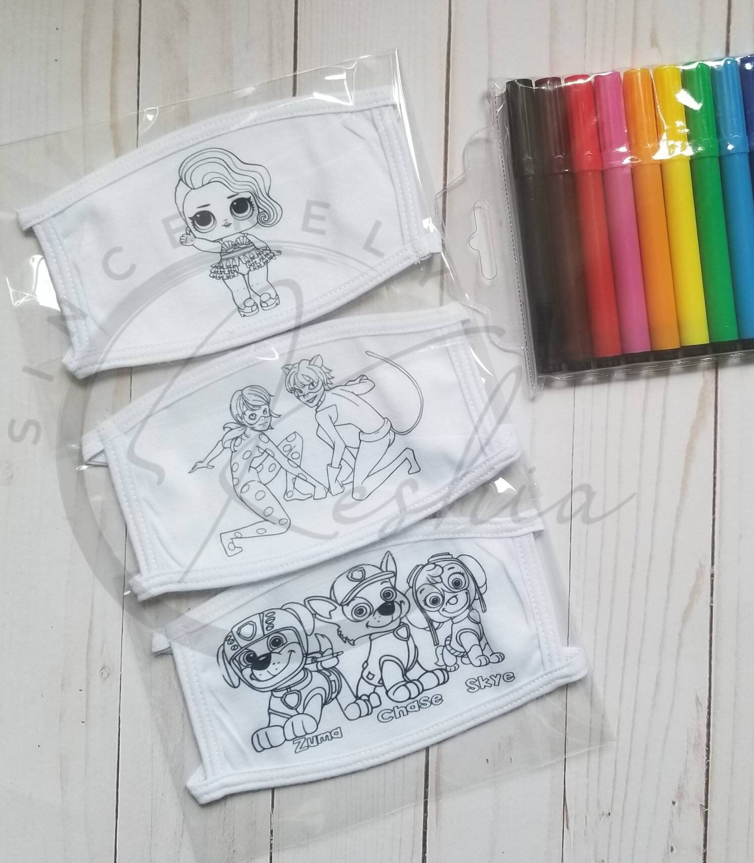 Kids Coloring Book Face Mask washable Markers Included NO | Etsy
