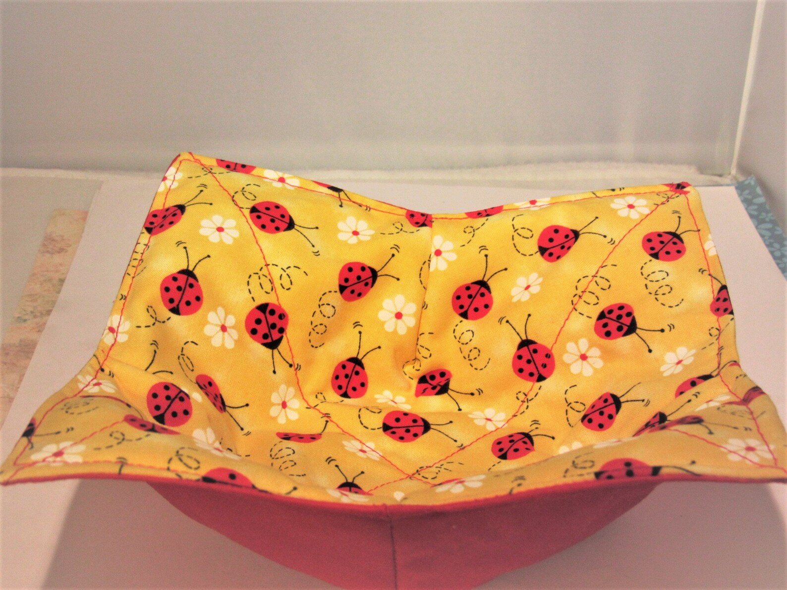 Red Lady Bug With Yellow Background Reversible Bowl Cozy - Etsy