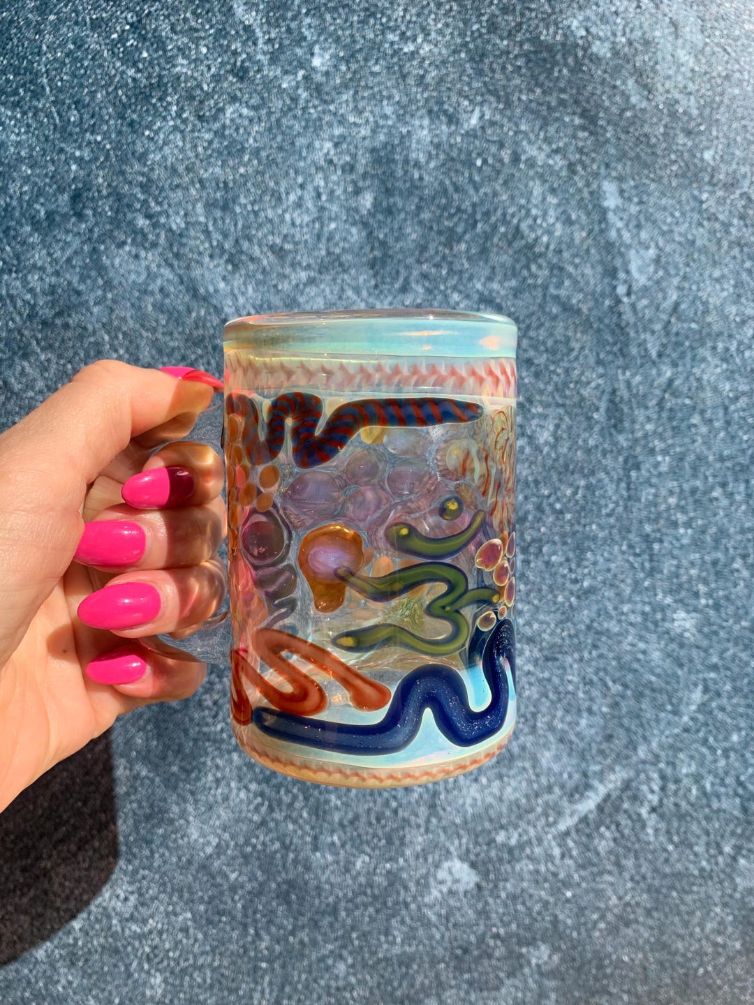 Lucid Glass Mug Handblown Coffee and Tea Cup Iridescent Glass Mug Heat ...