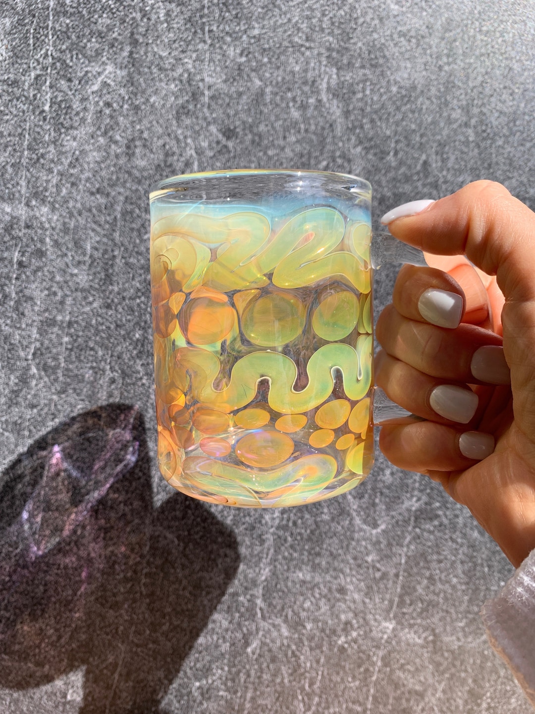 Color Changing Glass Mug Handblown Coffee and Tea Cup Iridescent Glass ...