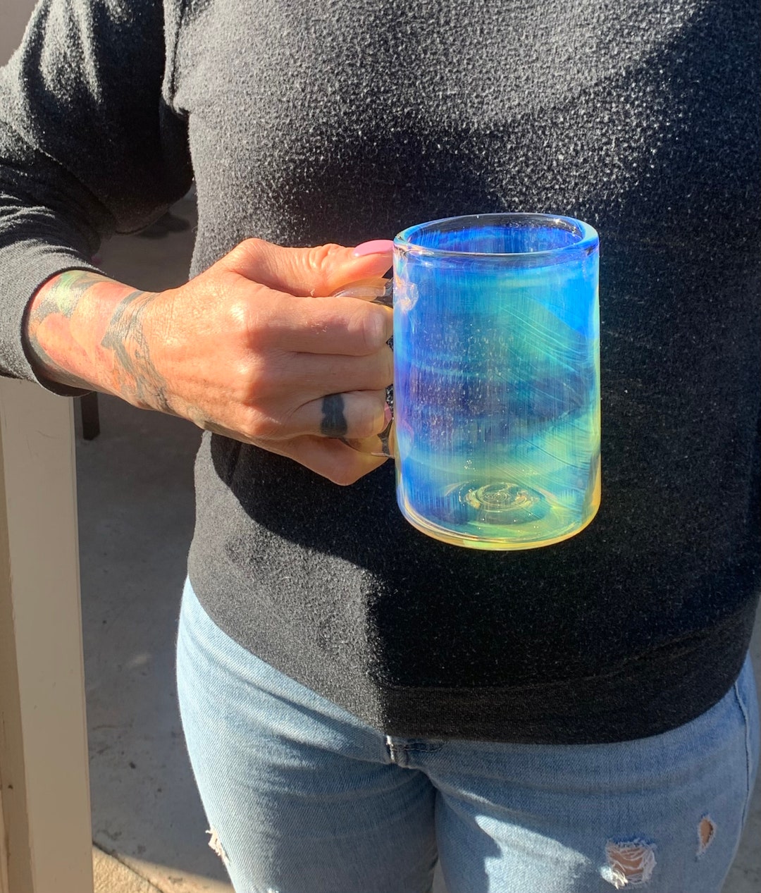 Color Enhancing Glass Mug Handblown Coffee and Tea Iridescent Glass Mug ...