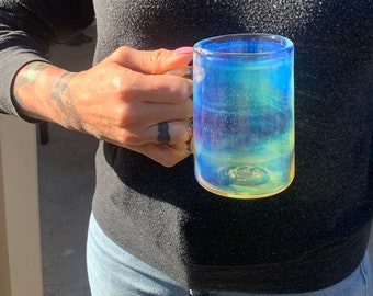 Color Changing Glass Mug Handblown Coffee and Tea Cup Iridescent Glass ...
