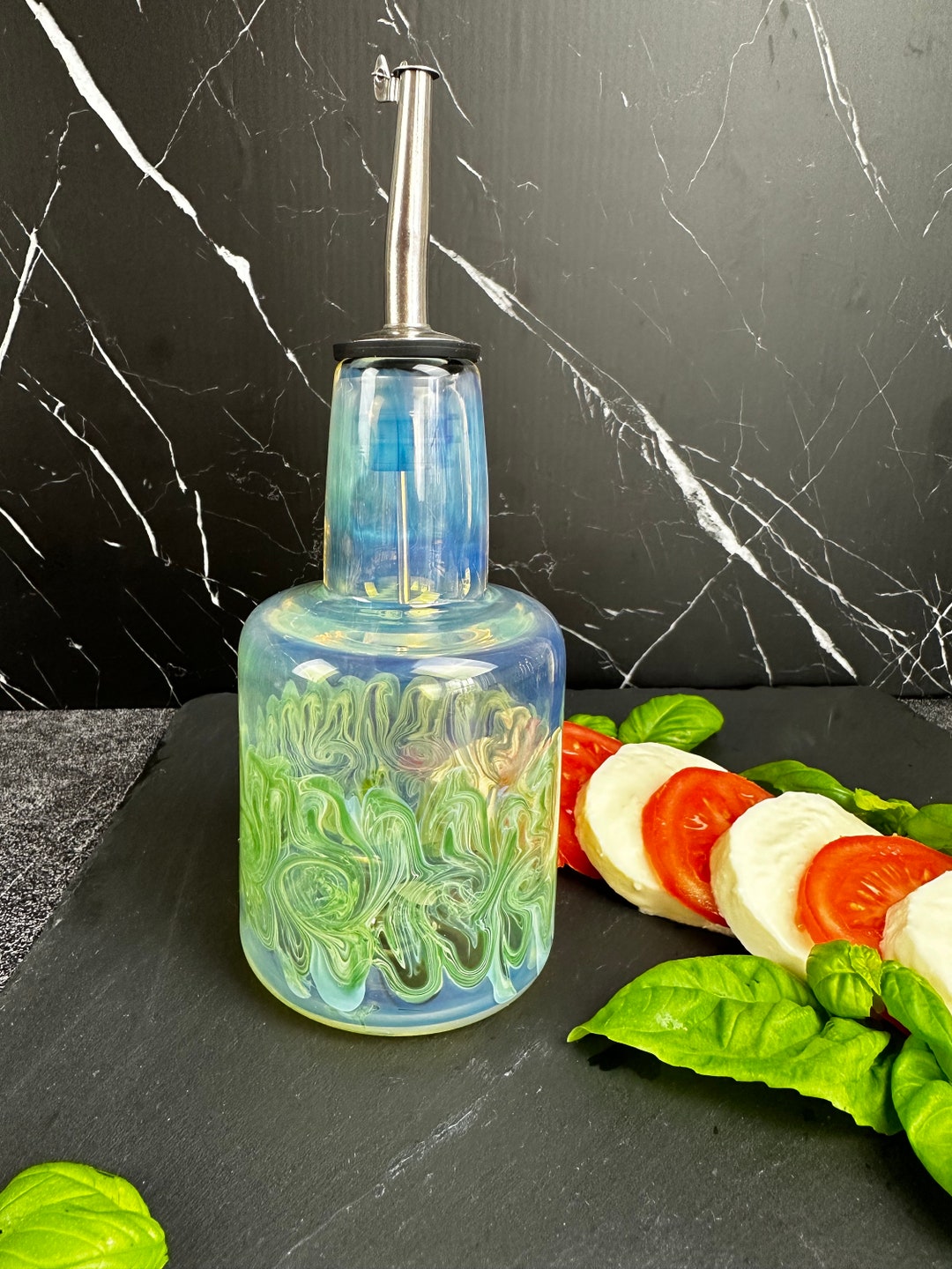 Handblown Glass Oil Dispenser: Refillable Kitchen Bottle, Eco-friendly ...