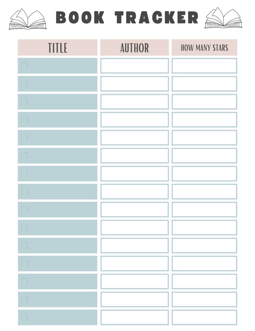 Fun Book Tracker: Title, Author, Star Rating - Etsy