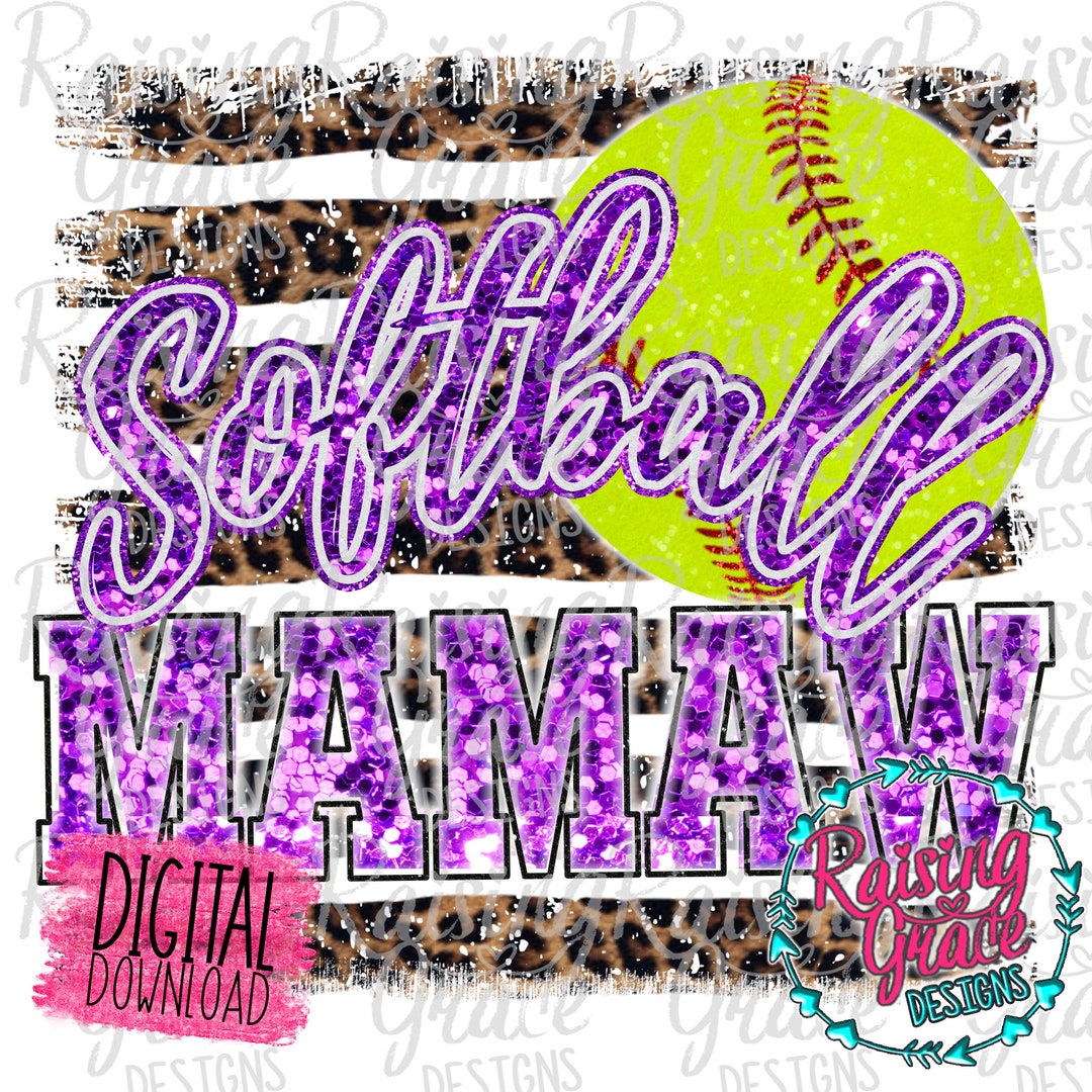 Softball Mamaw Purple Cheetah Stripes Sublimation Design Digital ...