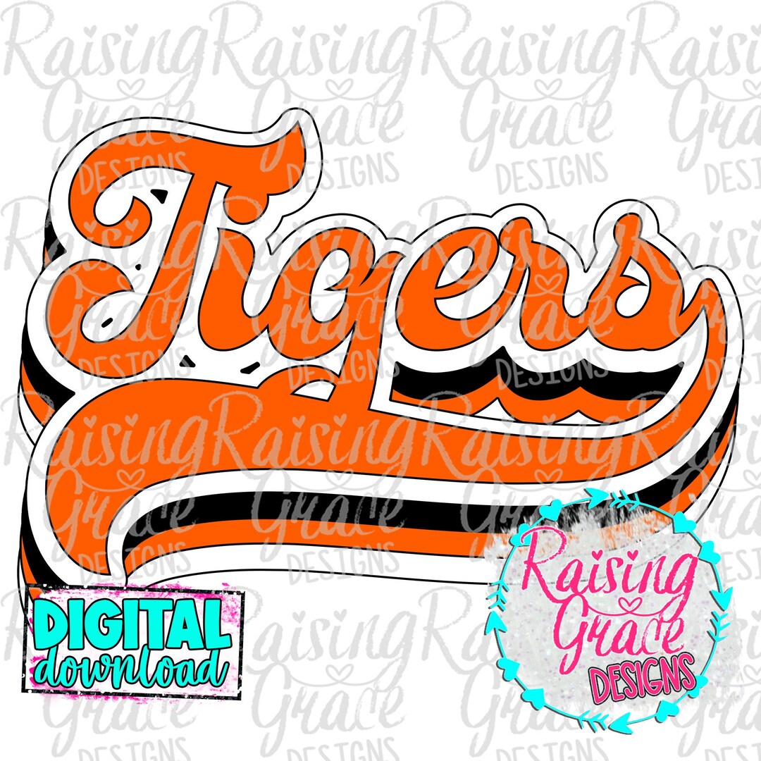Tigers Retro - Orange / Black / White - Sublimation Design - Digital ...