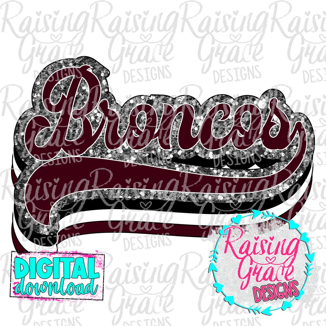 Broncos Retro Maroon / Silver Glitter / Black / White Sublimation ...
