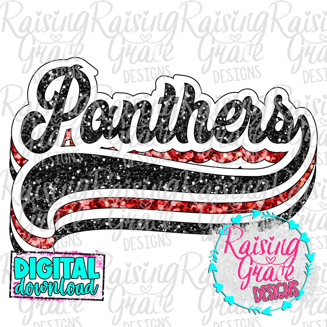 Panthers Retro Black Glitter / White / Red Glitter - Sublimation Design ...