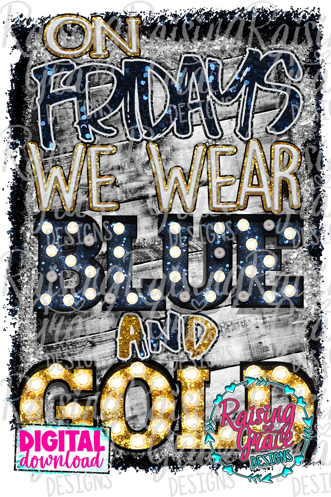 On Fridays We Wear Blue and Gold NAVY BLUE Marquee Sublimation Design ...