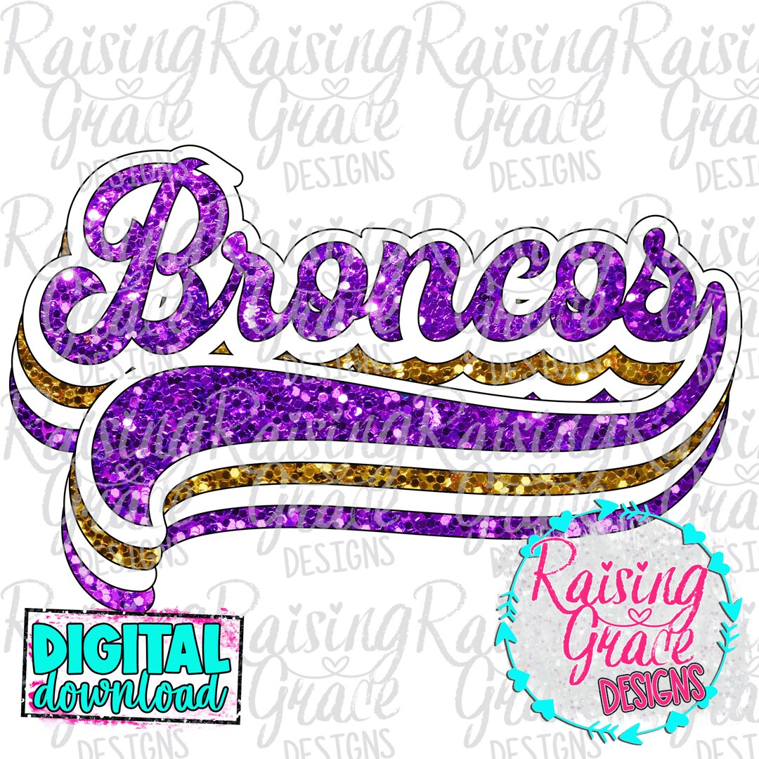 Broncos Retro - Purple Glitter, White, Gold Glitter - Sublimation ...