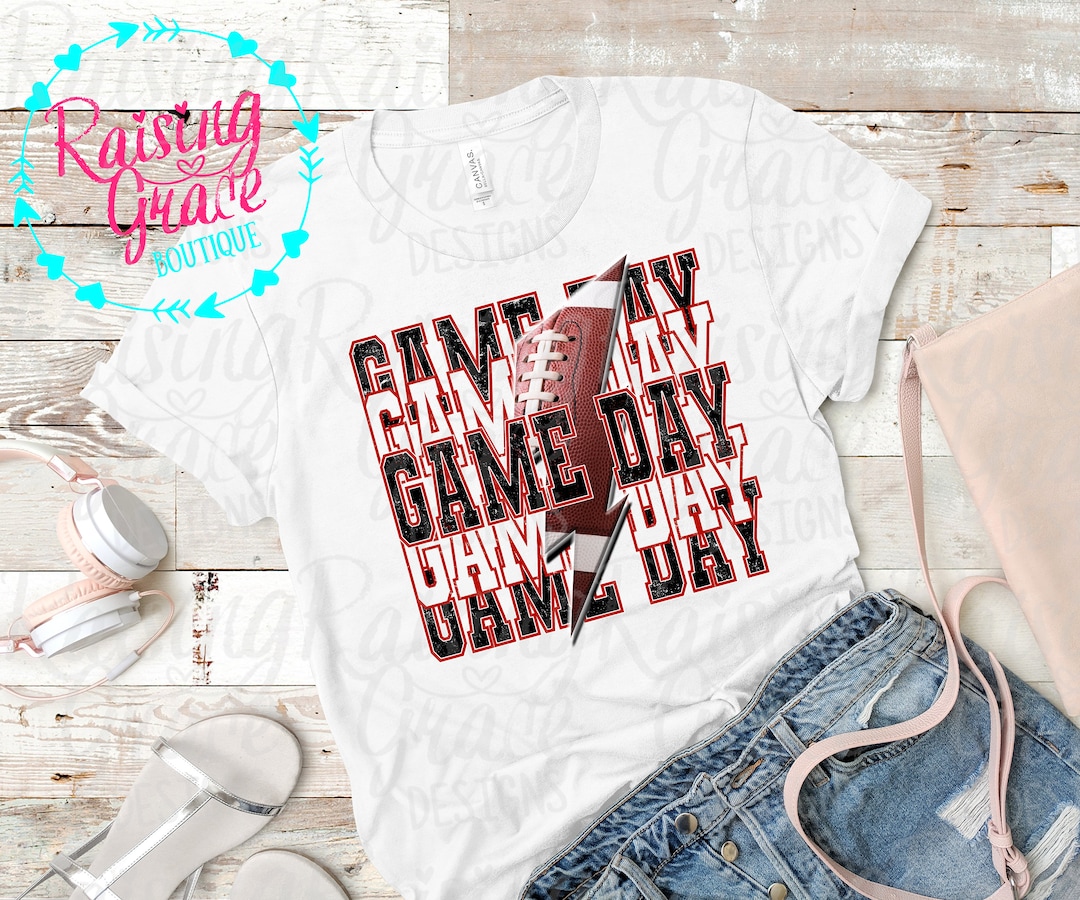 Game Day Football T-shirt – Black Red Team Spirit Graphic Tee - Etsy